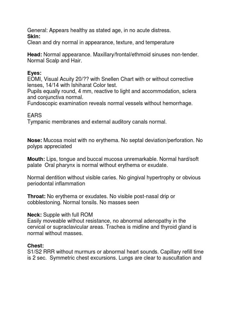 H&P Sample Normals | PDF | Vertebral Column | Human Anatomy