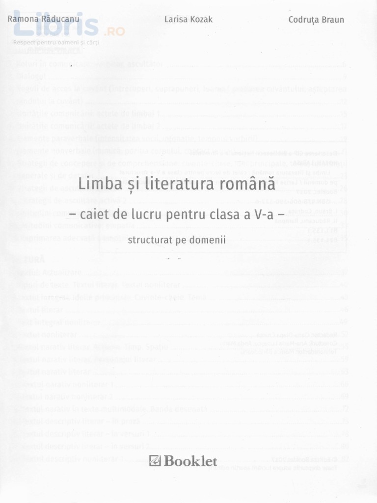 Romana - Clasa 5 - Caiet de Lucru Structurat Pe Domenii | PDF