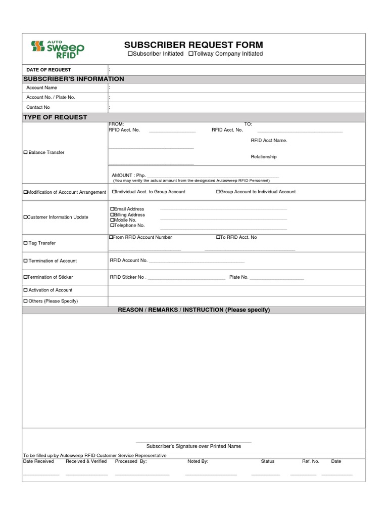 Subscriber Request Form 2019 | PDF | Radio Frequency Identification ...