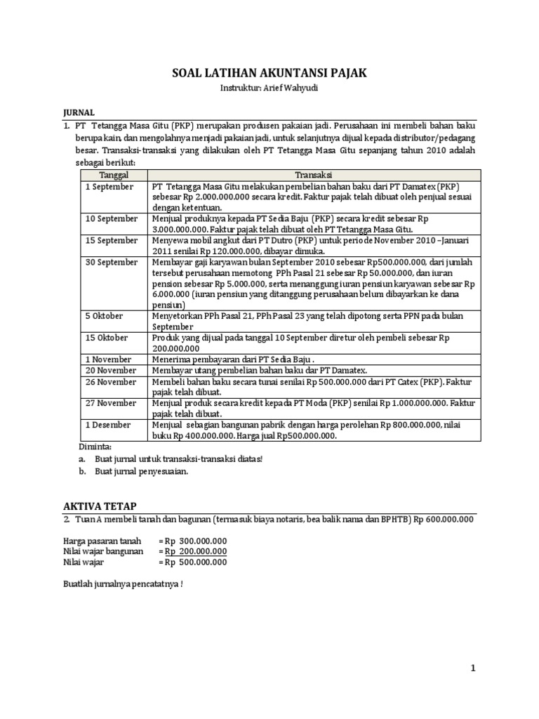 Soal Latihan Akuntansi Pajak IAI | PDF