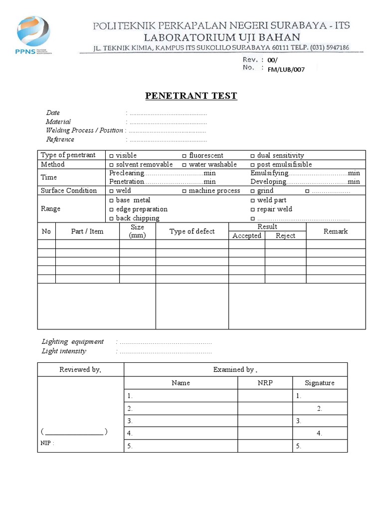 Penetrant Test Report Template | PDF | Welding | Construction