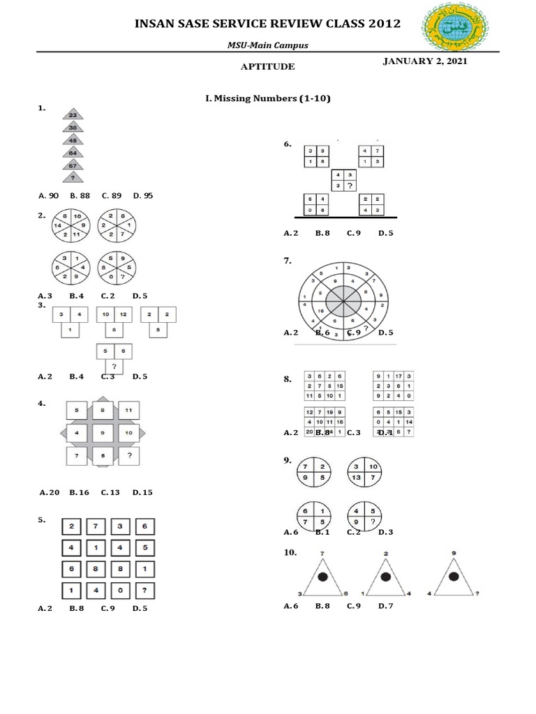Aptitude Test 2 | PDF | Triangle | Numbers
