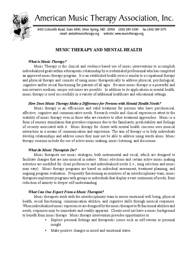 American Music Therapy Association, Inc | PDF | Psychotherapy | Mental ...