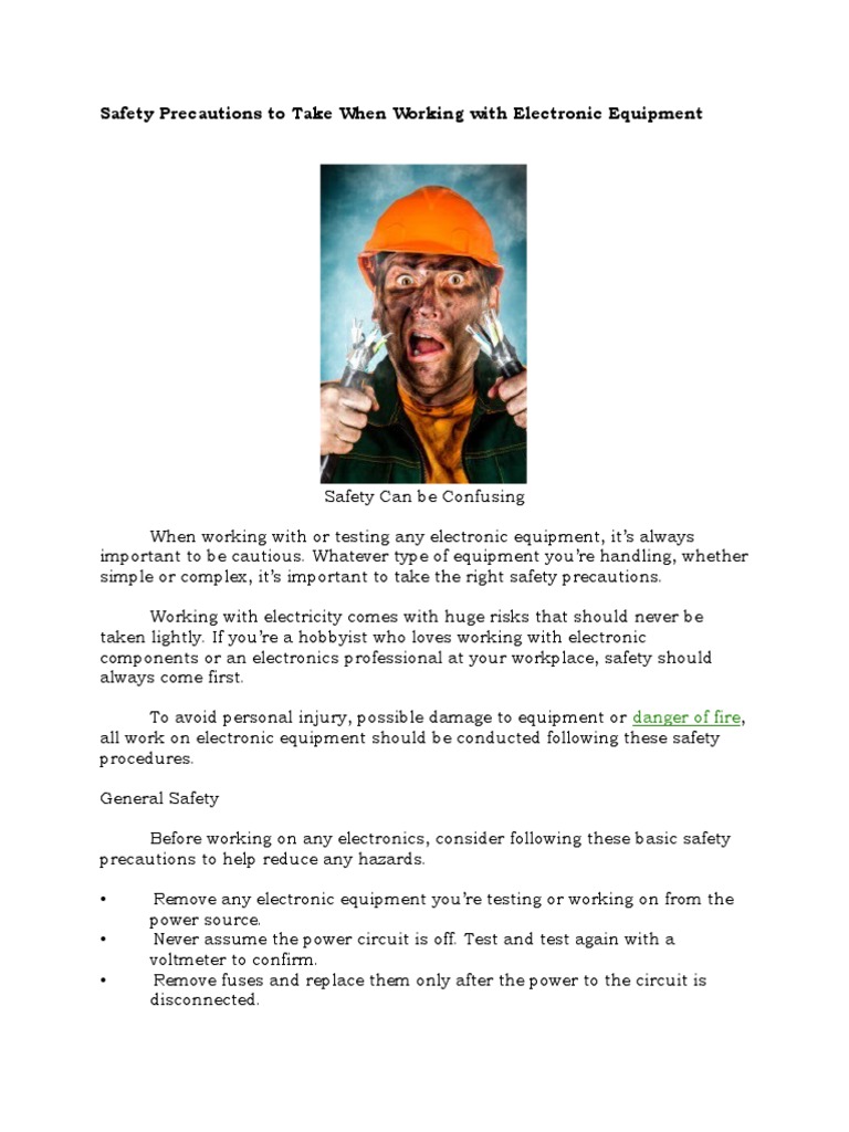 Safety Precautions When Working with Electronics | PDF | High Voltage ...