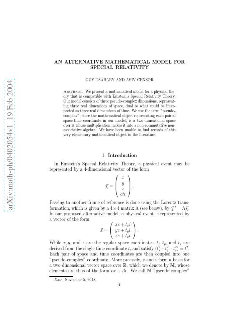 An Alternative Mathematical Model For Special Relativity Guy Tsabary ...