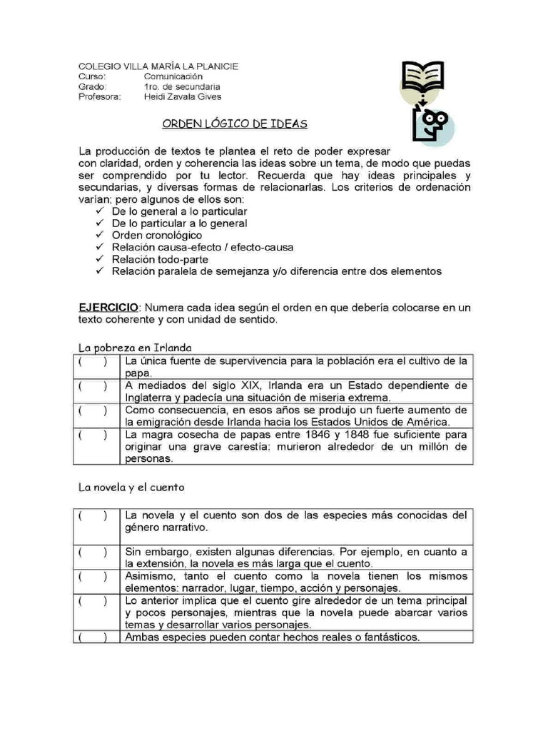 Ejerciciosde Orden Logico de Ideas | PDF