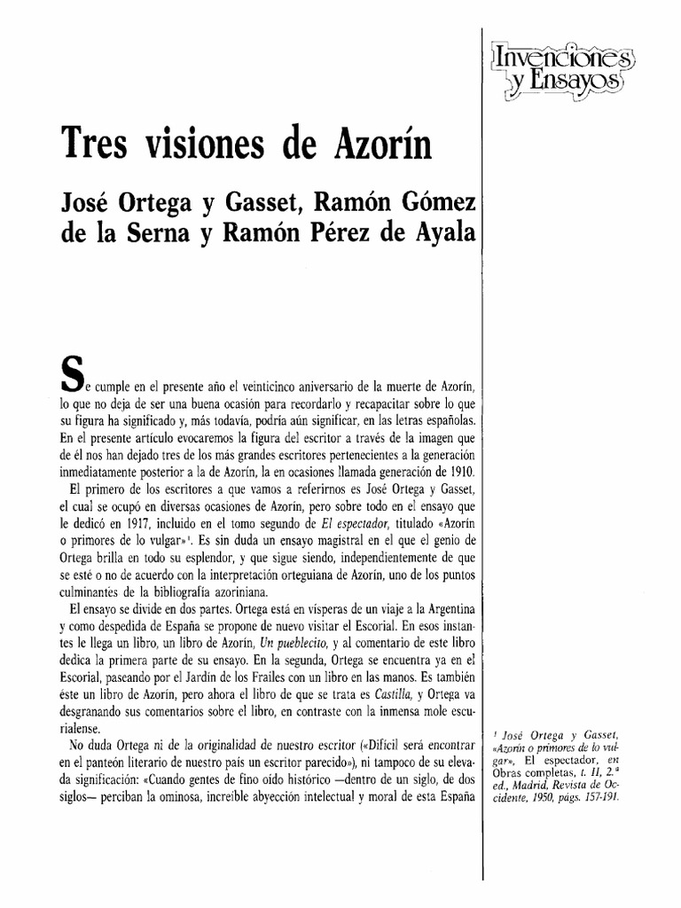 Tres Visiones de Azorin 923304 | PDF | Ensayos | Biografía