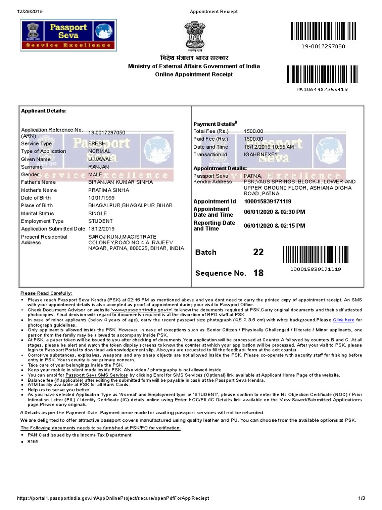 Appointment Reciept | PDF | Identity Document | Government And Personhood