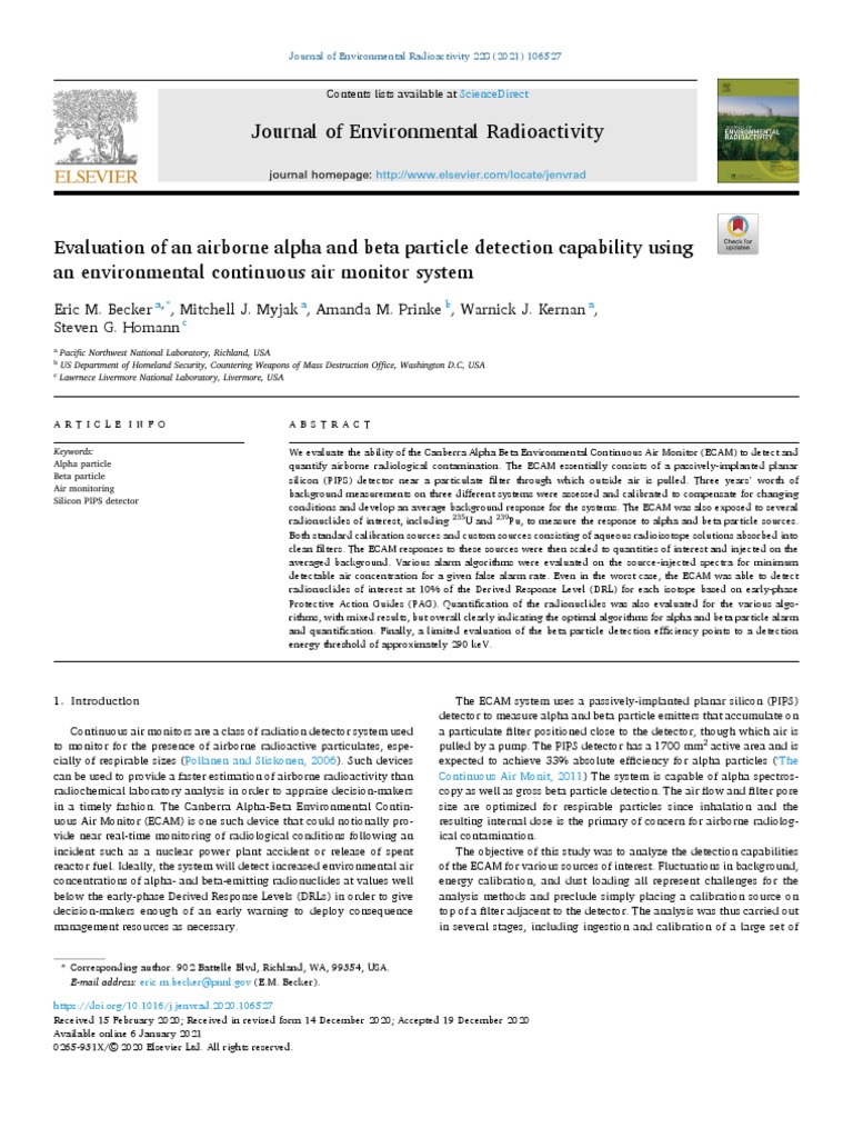 Evaluation of An Airborne Alpha and Beta Particle Detection Capability ...