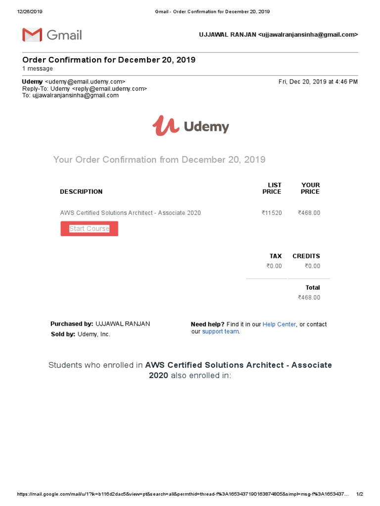Gmail - Order Confirmation For December 20, 2019 | PDF | Online ...
