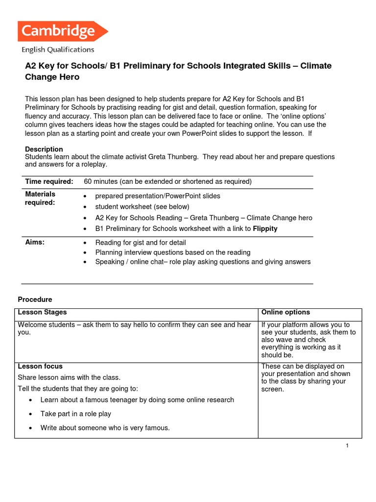 (Online Teaching) A2 Key For Schools B1 Preliminary For Schools Climate ...