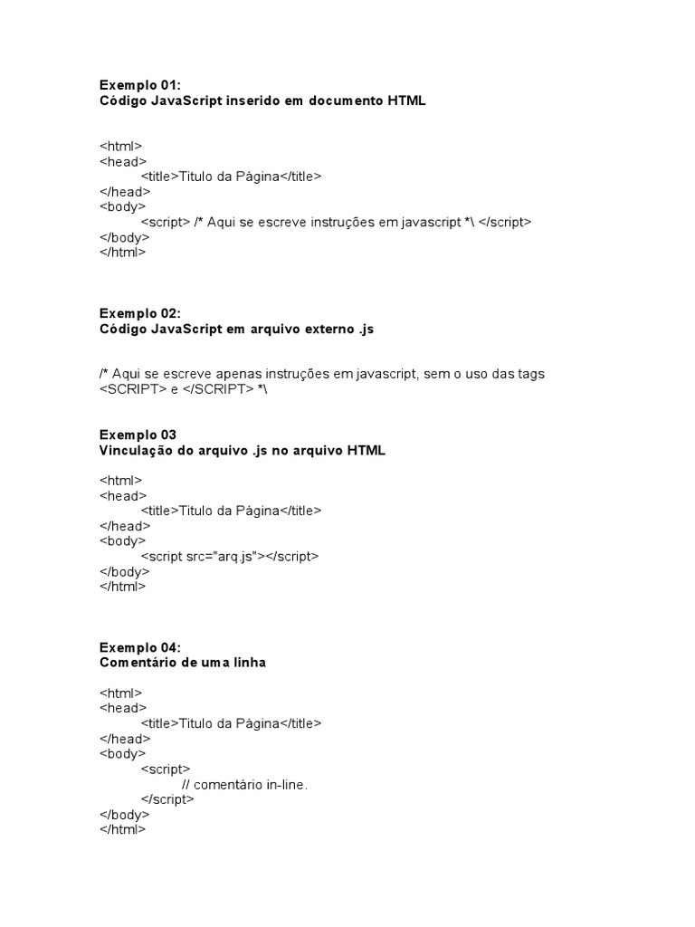 Exemplos JavaScript | PDF | Script Java | Html Exemplos JavaScript | PDF | Script Java | Html