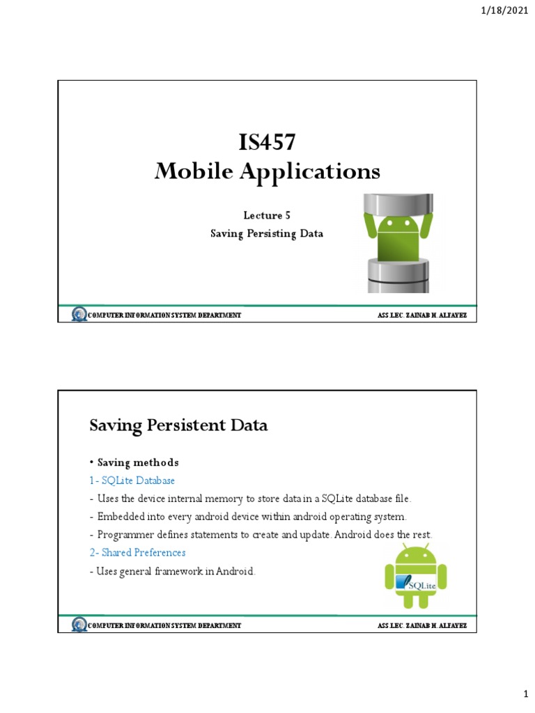 M - Apps5 - Saving Persisting Data | PDF | Databases | Class (Computer Programming)