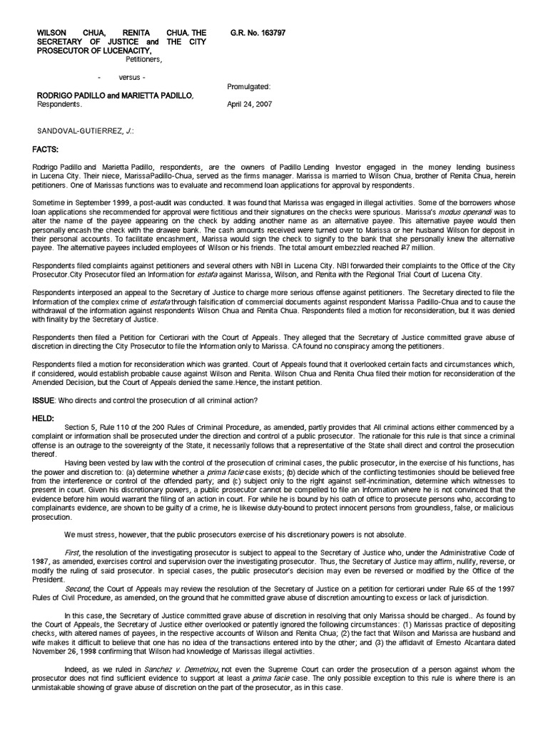 Chua vs. Padillo | PDF | Prosecutor | Discretion