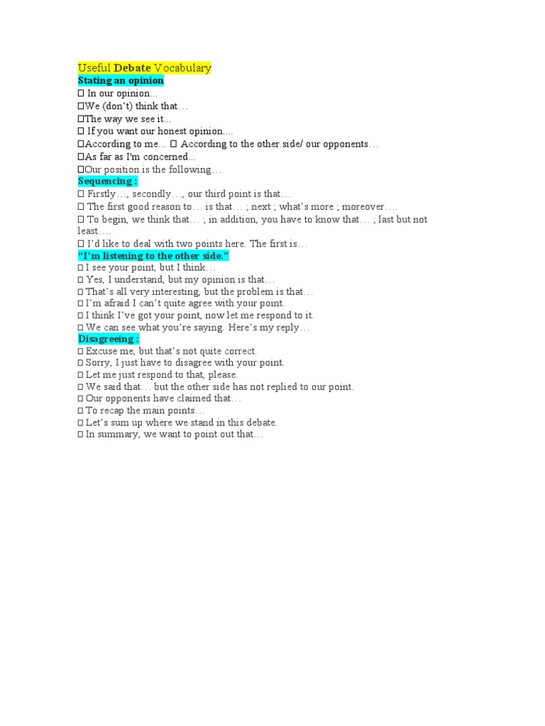 Essential Debate Vocabulary Guide | PDF