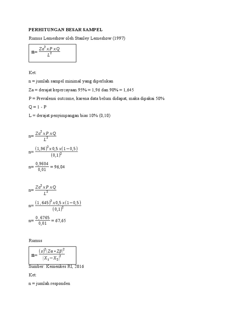 Rumus Besar Sampel Lemeshow 1997 | PDF