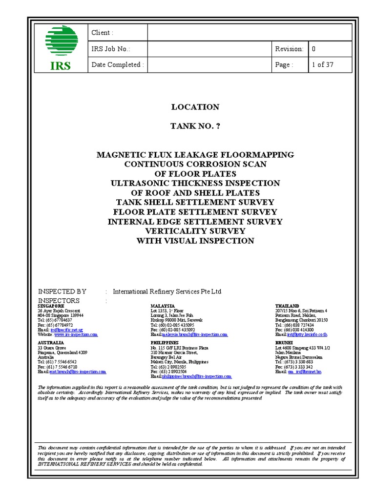 Tank Inspection Report Template (28april2004) | PDF | Stairs | Sensor