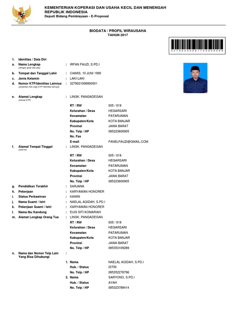 Biodata Irfan Fauzi Spdi | PDF