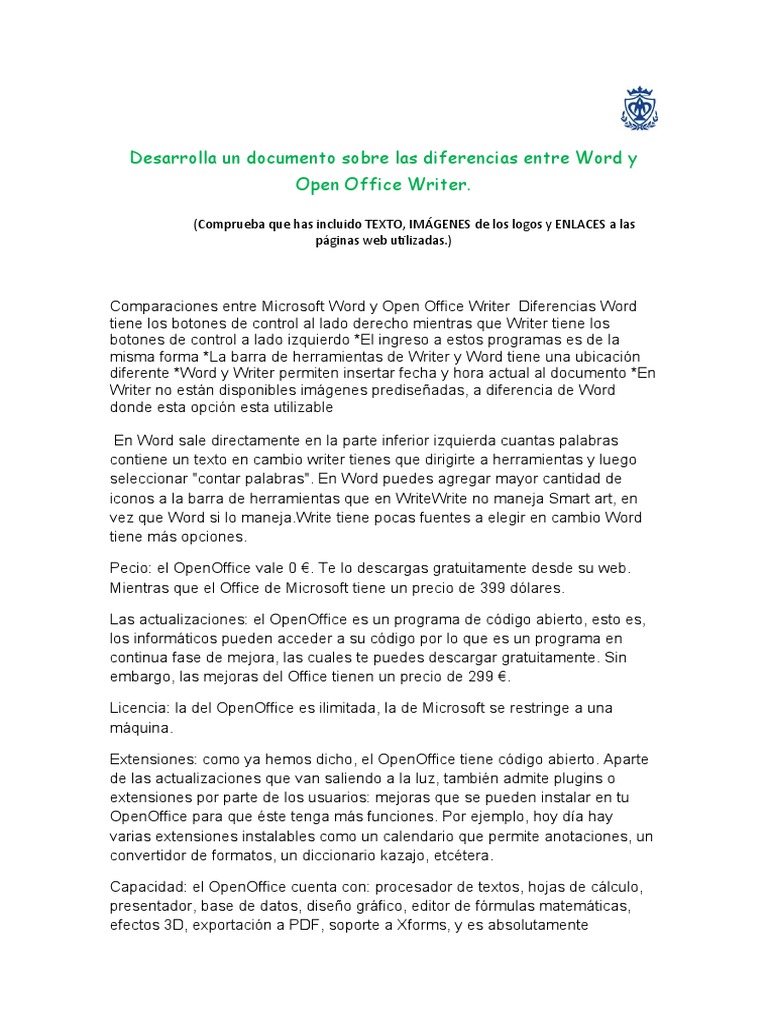 Comparativa: Word vs OpenOffice Writer | PDF | Microsoft Word ...