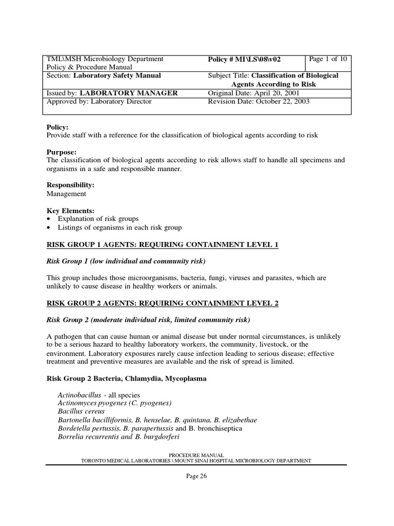 Risk Group Pathogen | PDF | Virus | Pathogen