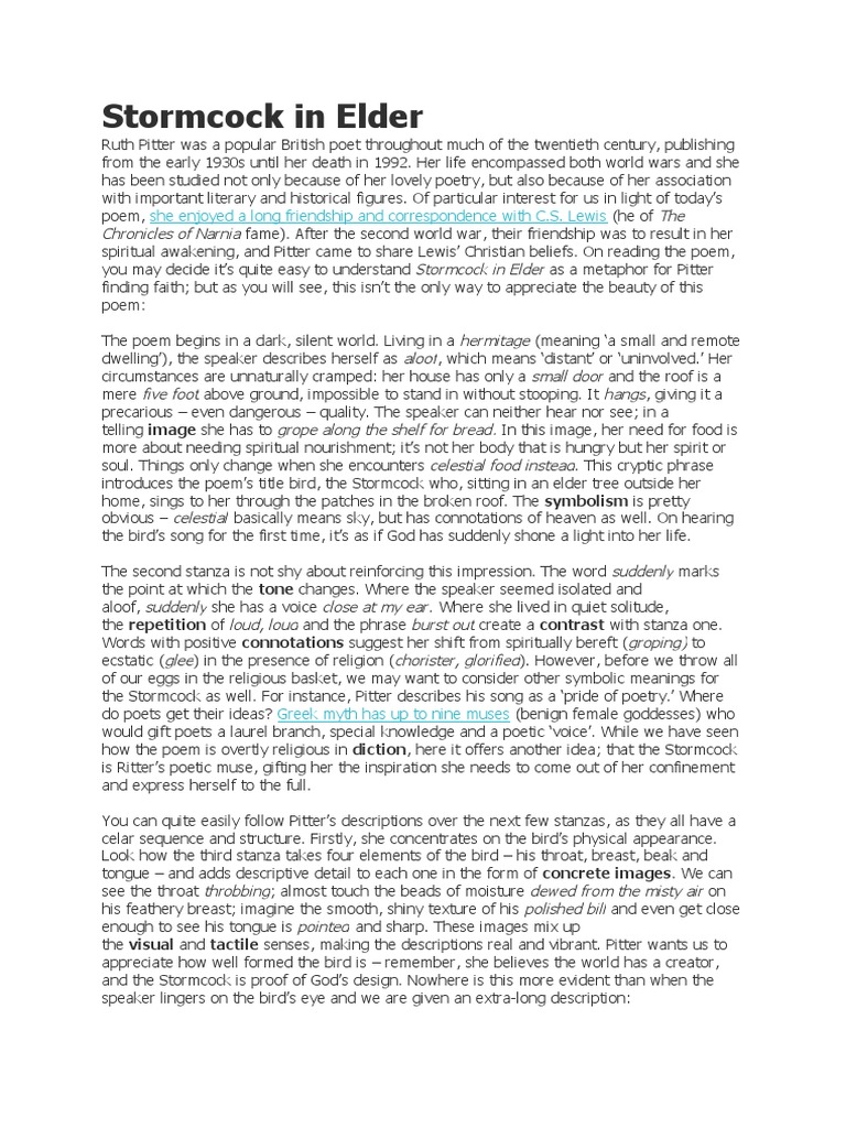 Literature Stormcock in Elder by Ruth Pitter | PDF | Rhyme | Poetry