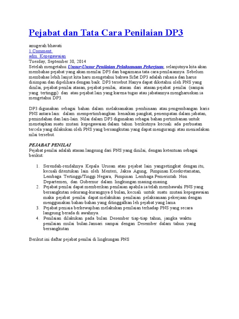 Pejabat Dan Tata Cara Penilaian DP3 | PDF