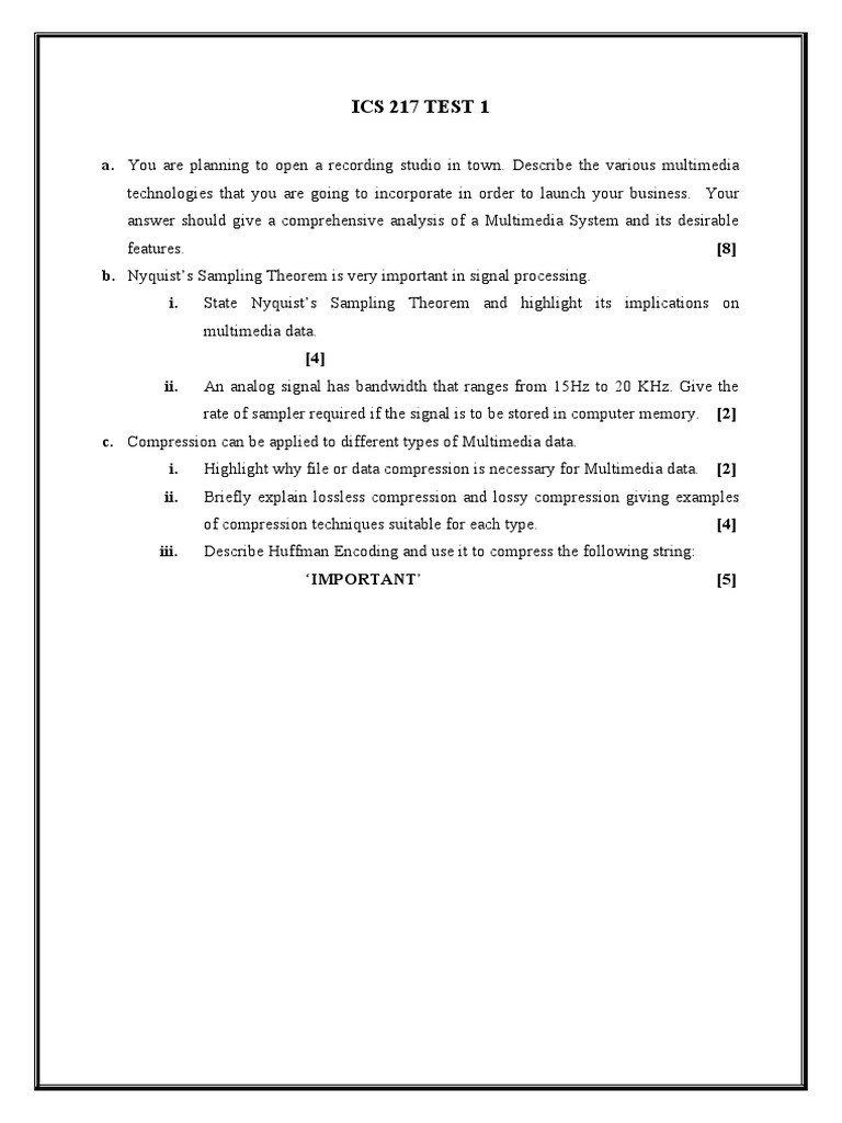 Ics 217 Test 1: A. You Are Planning To Open A Recording Studio in Town ...