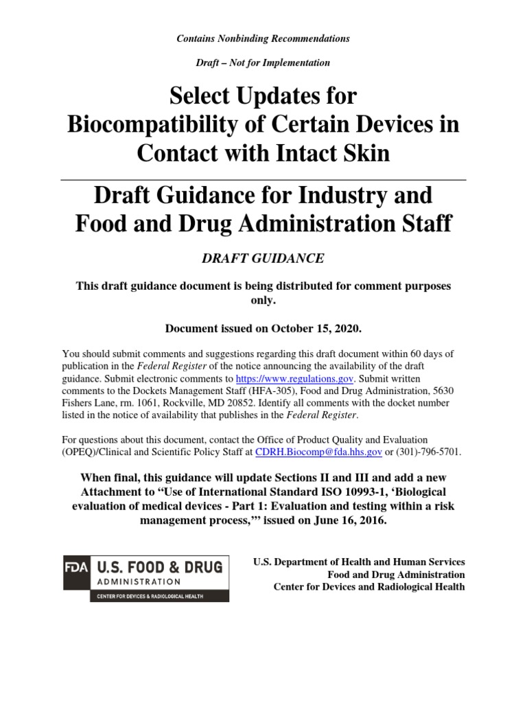 Select Updates For Biocompatibility of Certain Devices in Contact With ...