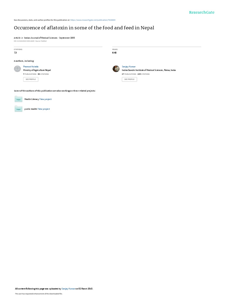 Occurrence of A Atoxin in Some of The Food and Feed in Nepal | PDF ...