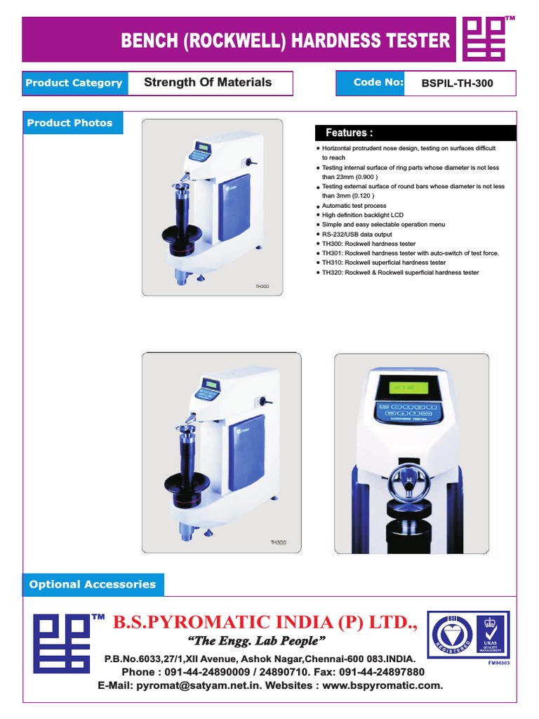 Bench (Rockwell) Hardness Tester | PDF