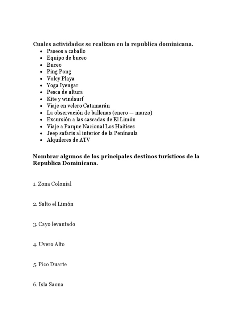 Cuales Actividades Se Realizan en La Republica Dominicana | PDF ...