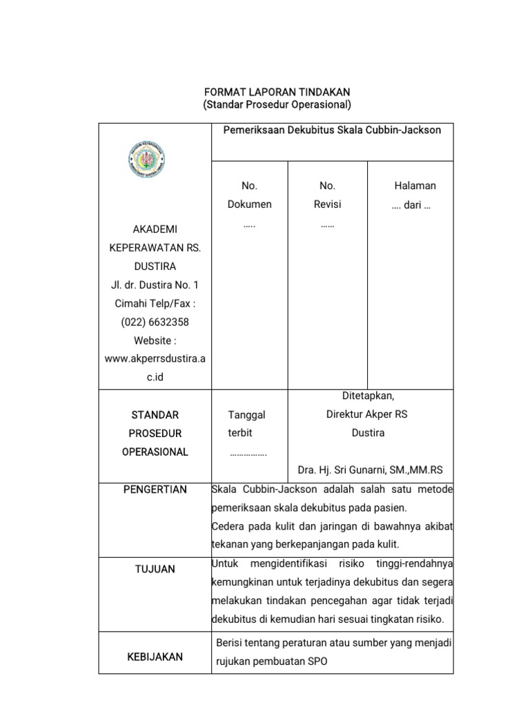 SOP Pemeriksaan Skala Dekubitus Dengan Cubbin-Jackson | PDF