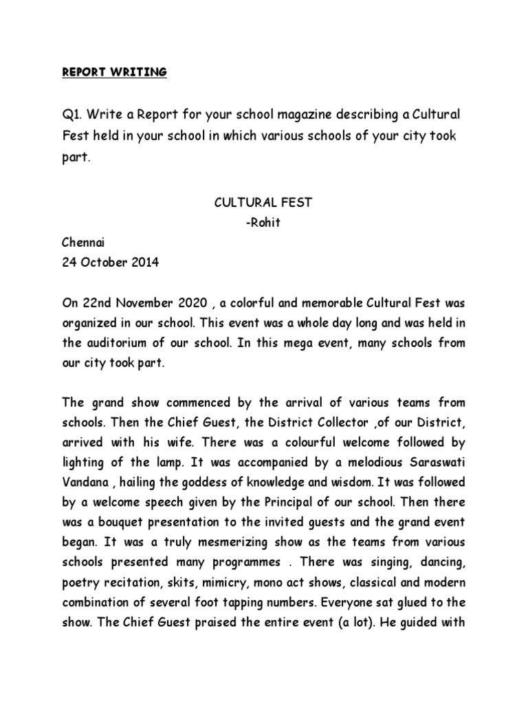 Q1. Write A Report For Your School Magazine Describing A Cultural Fest ...