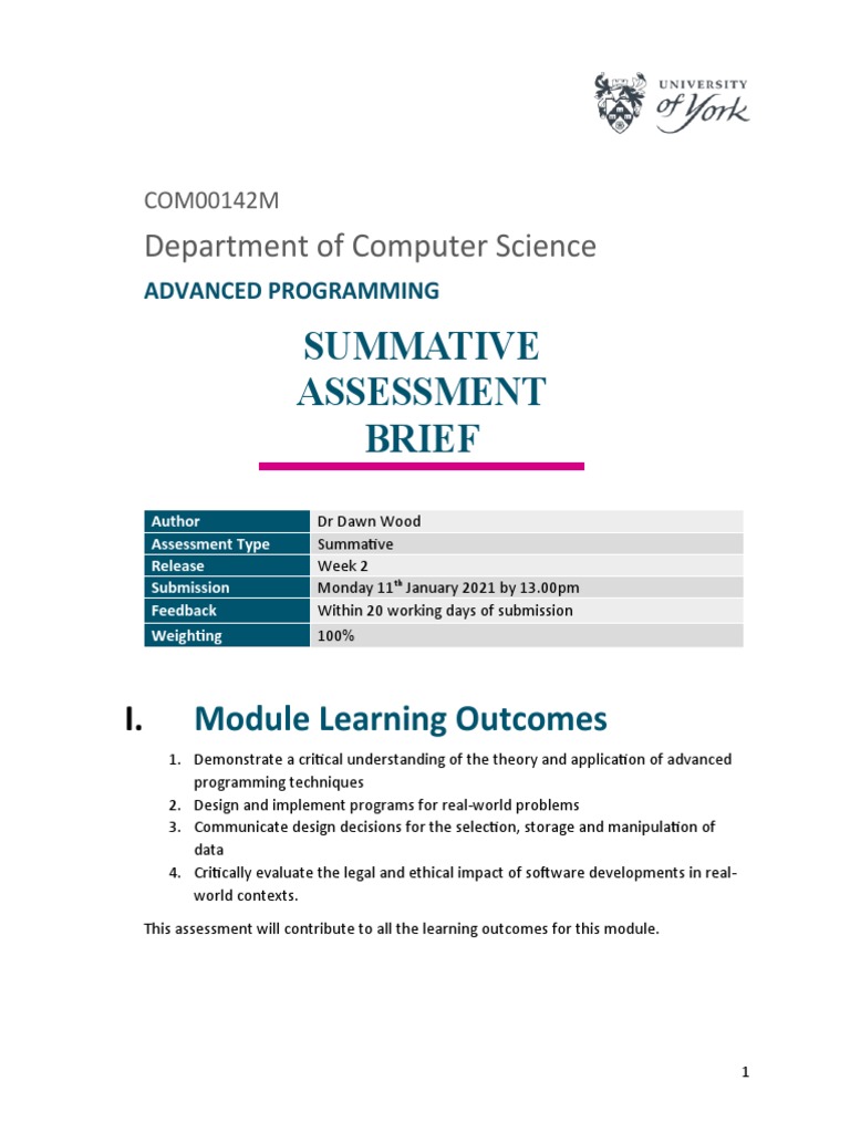 Advanced Programming Summative Assessment: Data Analysis Application Brief | PDF | Computer File ...