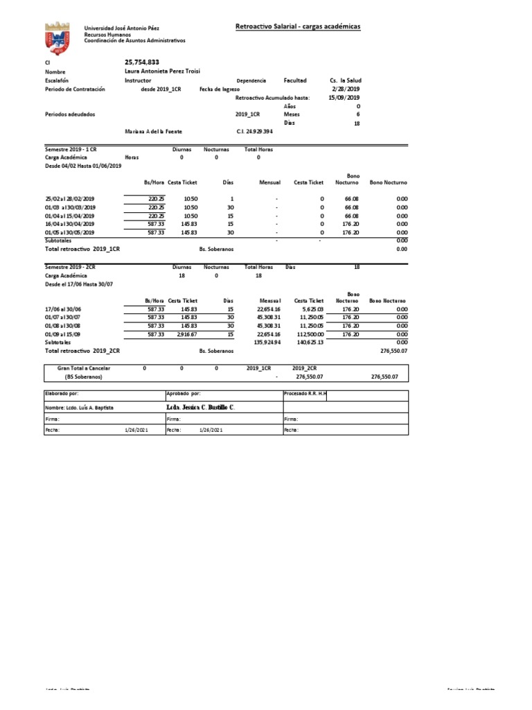 Calculo de Retroactivo - Personal - Laura Perez Troisi | PDF | Business