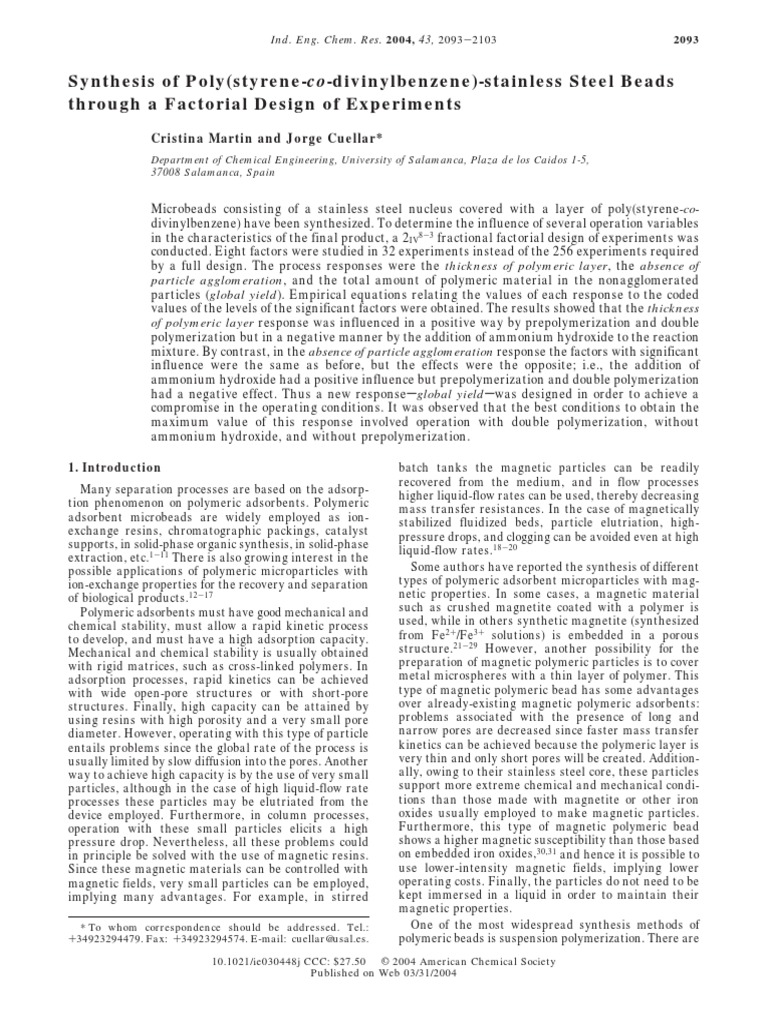 1synthesis of Poly (Styrene Co Divinylbenzene) StainlessDOE PS DVB ...
