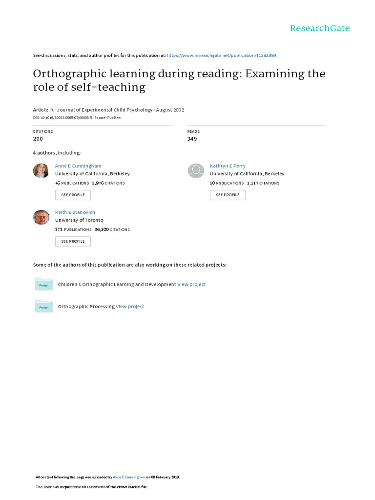 Orthographic Learning During Reading Examining The | PDF | Dyslexia ...