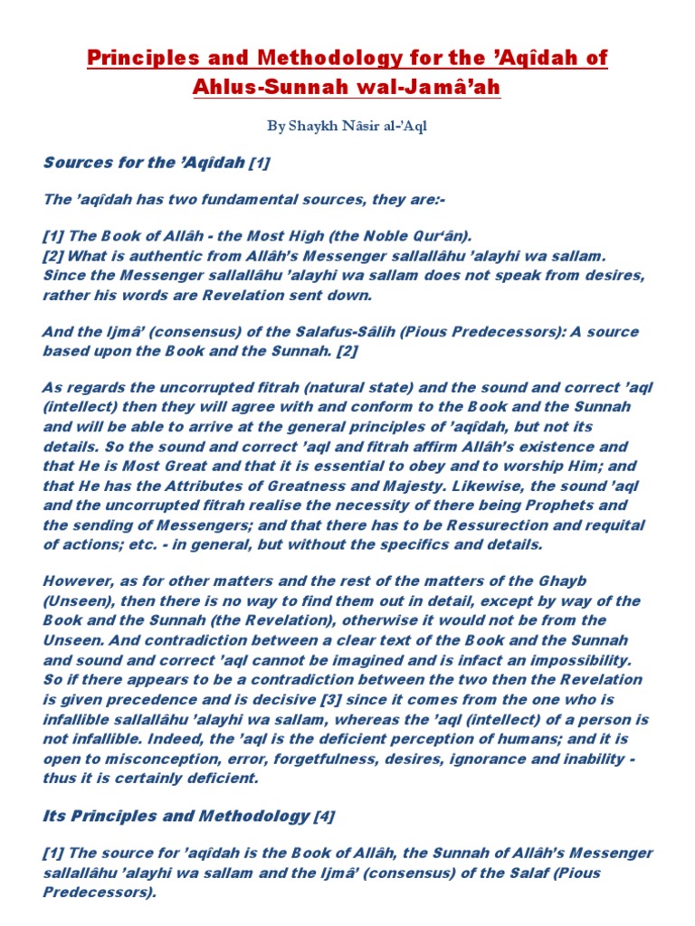 Principles and Methodology For The Aqidah of Ahlus-Sunnah Wal-Jamaah ...