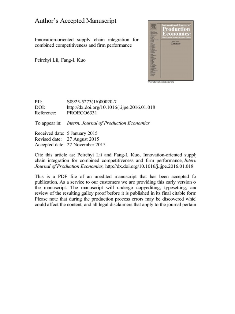 Innovation Oriented Supply Chain Integration Pdf Supply Chain Management Supply Chain 