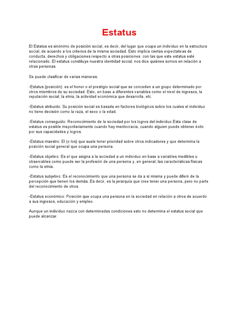 Estatus | PDF | Crecimiento personal y profesional | Política