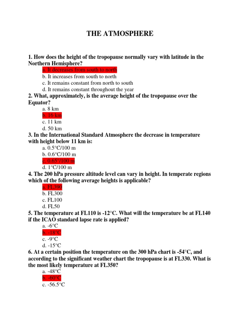 ATPL Meteorology Question Bank | PDF | Atmospheric Pressure | Altitude