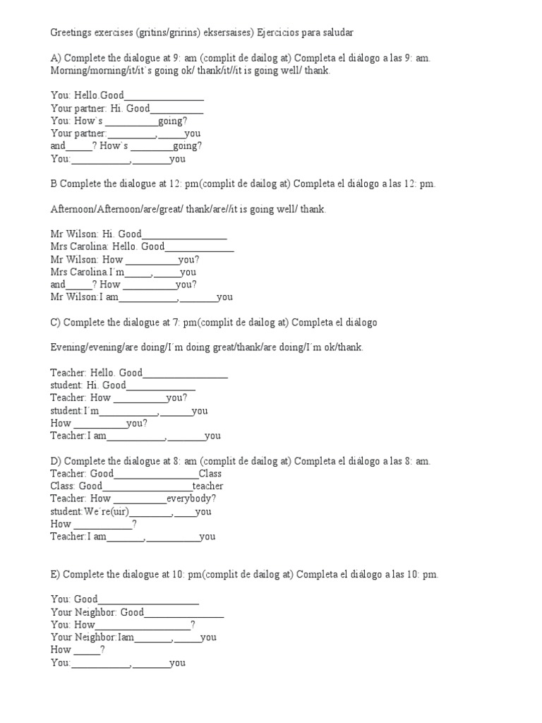 Greetings Exercises New Format 2 | PDF