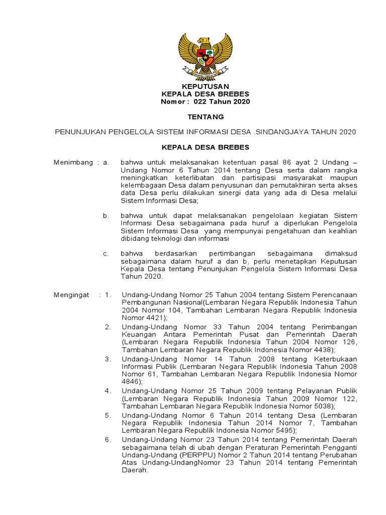 SK PENGELOLA SID DESA 2018 Sindangjaya | PDF