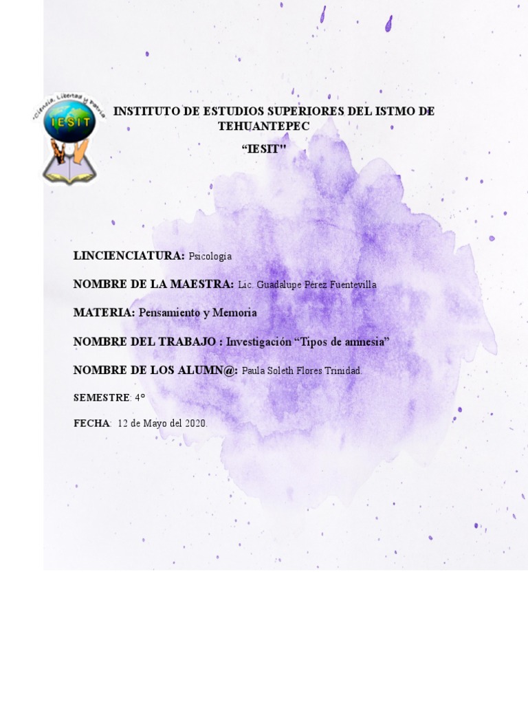 Tipos De Amnesia Pdf Amnesia Memoria