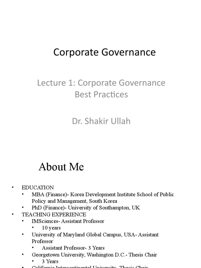 LECTURE 1 - CG Best Practices | PDF | Audit Committee | Board Of Directors