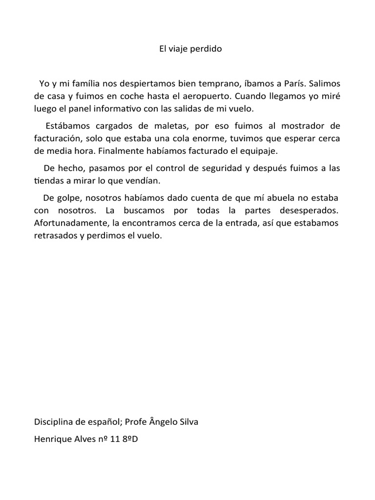 Texto de Espanhol (Teste 3) El Viaje Perdido | PDF