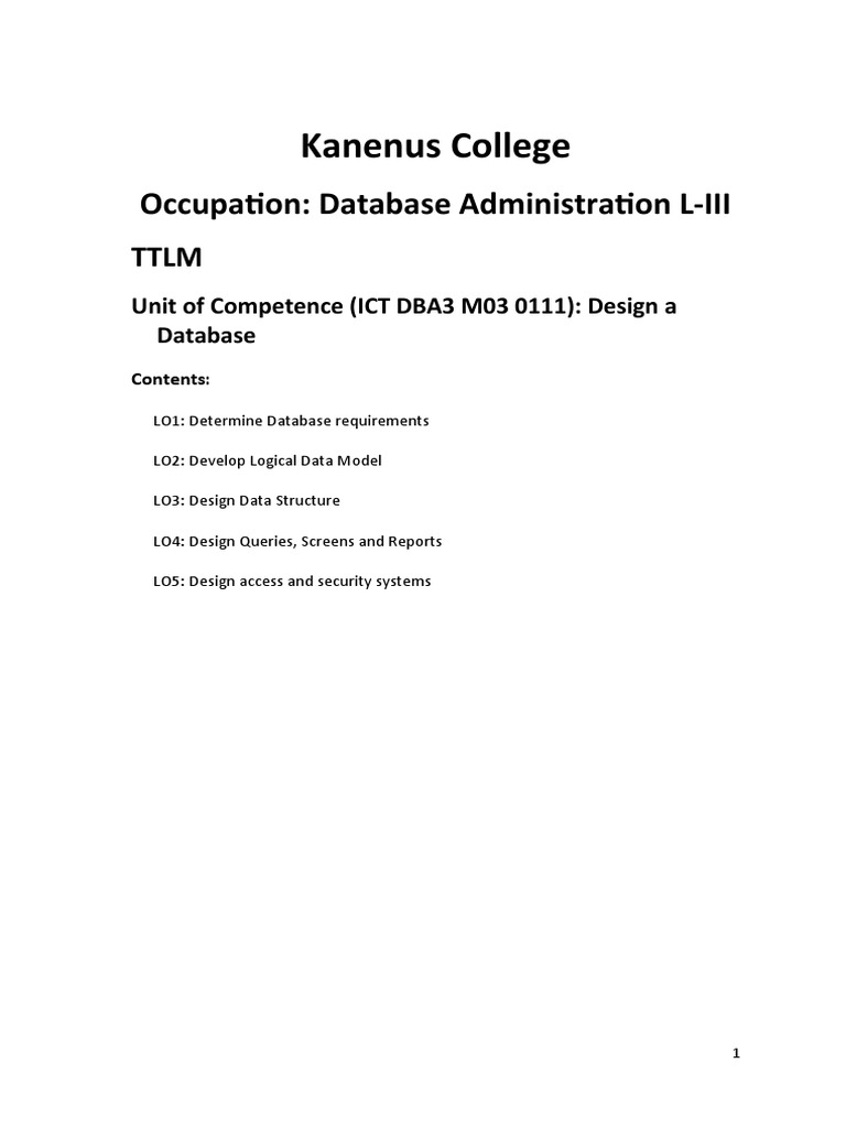 Kanenus College: Occupation: Database Administration L-III | PDF ... Kanenus College: Occupation: Database Administration L-III | PDF ...