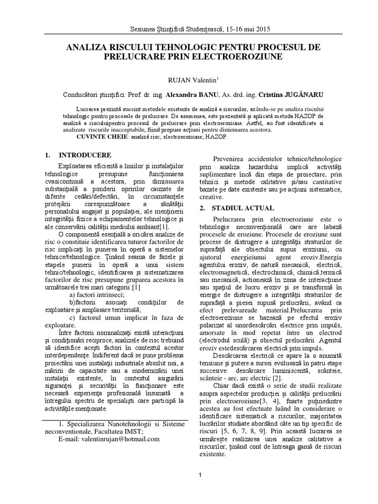 Analiza Riscului Tehnologic Pentru Procesul de Prelucrare Prin ...