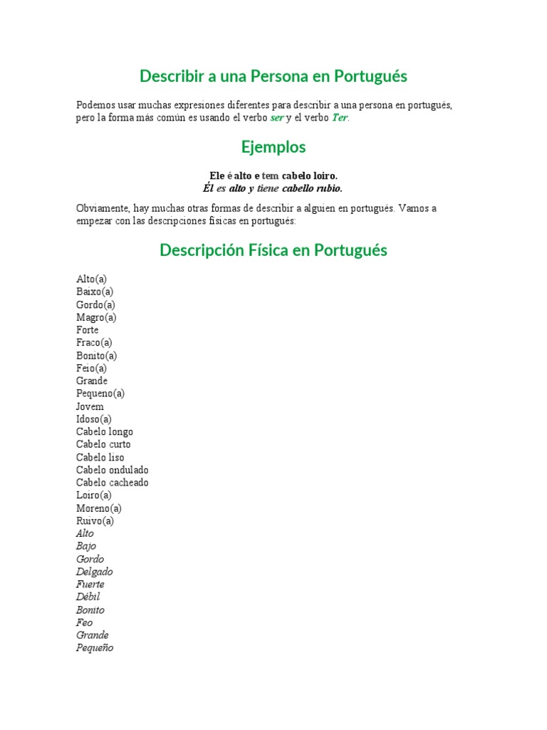 Descripción de Personas en Portugués | PDF