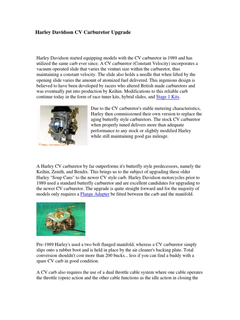 Harley CV Carburetor Upgrade Guide | PDF | Carburetor | Throttle